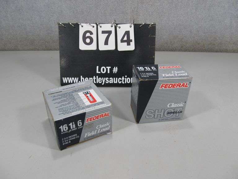 BOXES: FEDERAL 16 GAUGE SHOTSHELLS, 25 COUNT, 1-1/8 OZ SHOT, 6 SHOT ...