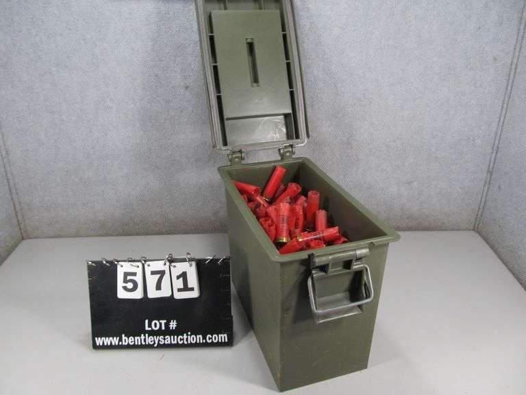 ARMY GREEN FIELD/UTILITY BOX W/ USED ASSORTED 12 GAUGE SHOTGUN SHELLS ...
