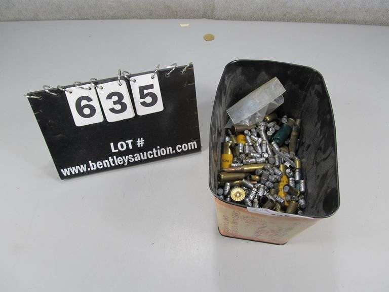 SMALL METAL TIN: ASSORTED BULLETS, CASINGS, SHOTGUN SHELLS - Bentley ...