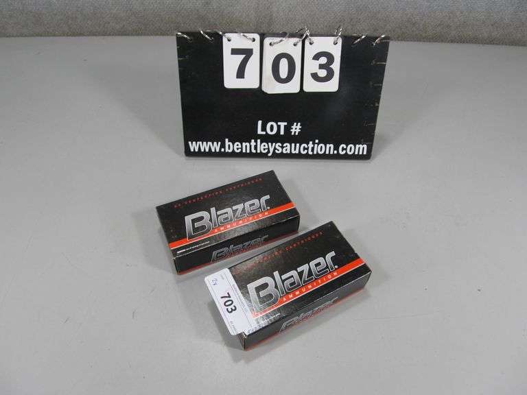 BOXES: BLAZER AMMUNITION, 45 AUTO, 230 GRAIN, FMJ, 3570 BULLETS, 50 CENTERFIRE CARTRIDGES (2X ...