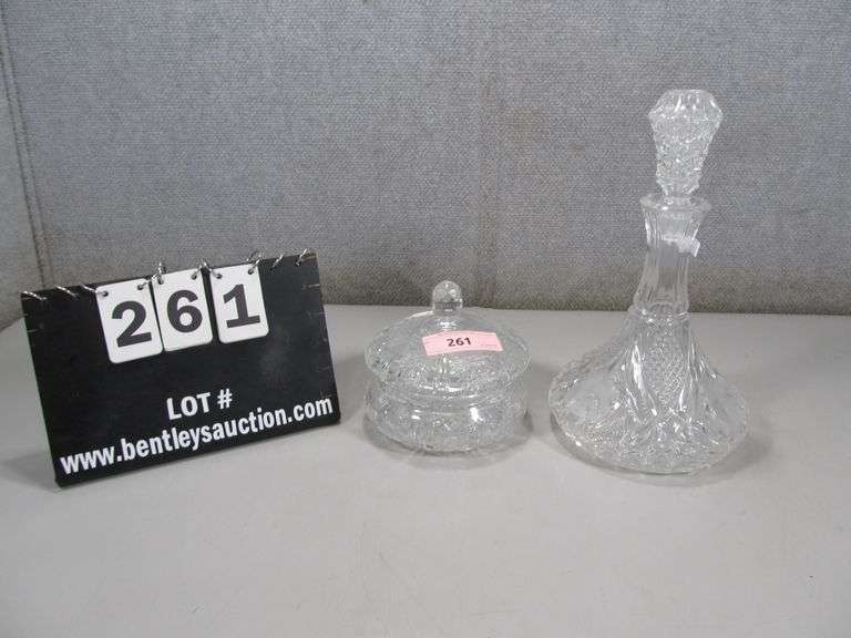 (1) CUT CRYSTAL STAR PATTERN LIDDED CANDY DISH, (1) CRYSTAL ETCHED ROSE ...
