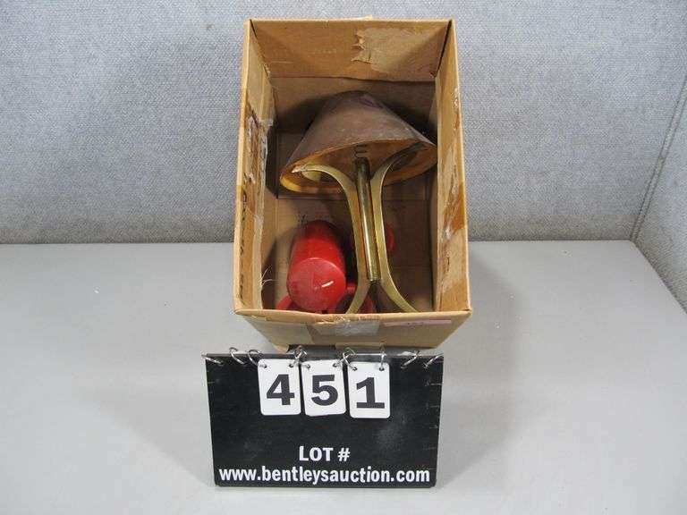 BOX: BRASS BASES SMALL ELECTRICAL TABLE LAMP W/ BROWN METAL SHADE & (4 ...