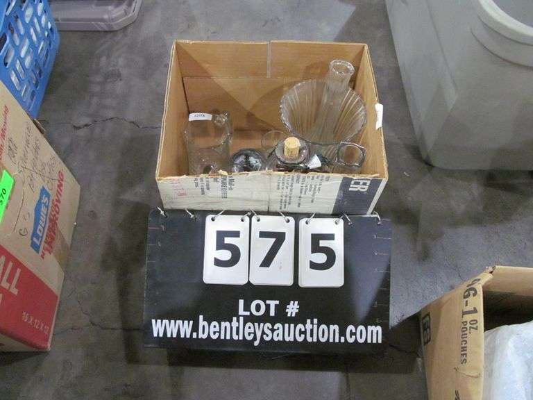 BOX: ASSORTED GLASS VASES & (2) HANDLED GLASS CUPS - Bentley ...