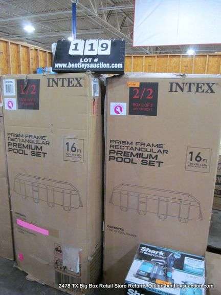 (2) BOXES: INTEX 16' PRISM FRAME RECTANGULAR PREMIUM POOL SET - DAMAGED ...