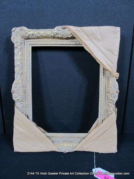 MUTED GOLD PAINTED ORNATE WOOD FRAME W/ VICTORIAN STYLE DESIGN & RED ...