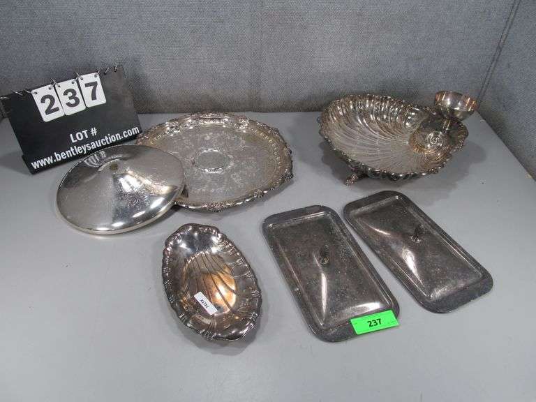 LOT: ASSORTED SILVER PLATE SERVING PLATTERS & LIDS - Bentley ...