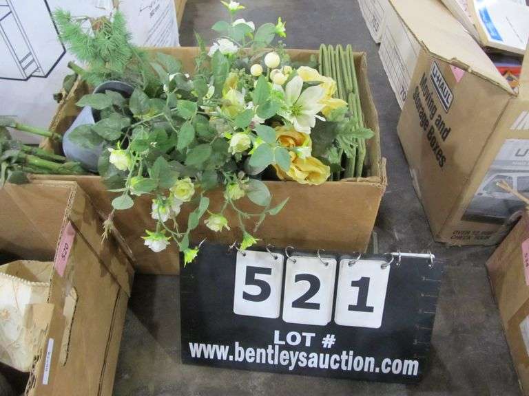 BOX: GREEN CANVAS FOLDABLE CUBBIES, ASSORTED FLORAL GREENERY W/ POTS ...