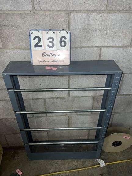 GRAY STEEL 4-ROD WIRE SPOOL RACK DISPENSER - Bentley & Associates, LLC