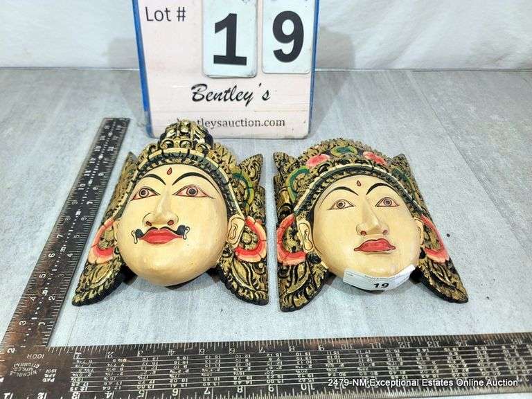 HAND CARVED RAMA & SITA MASKS WALL HANGINGS - Bentley & Associates, LLC