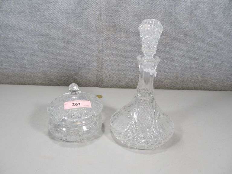 (1) CUT CRYSTAL STAR PATTERN LIDDED CANDY DISH, (1) CRYSTAL ETCHED ROSE ...
