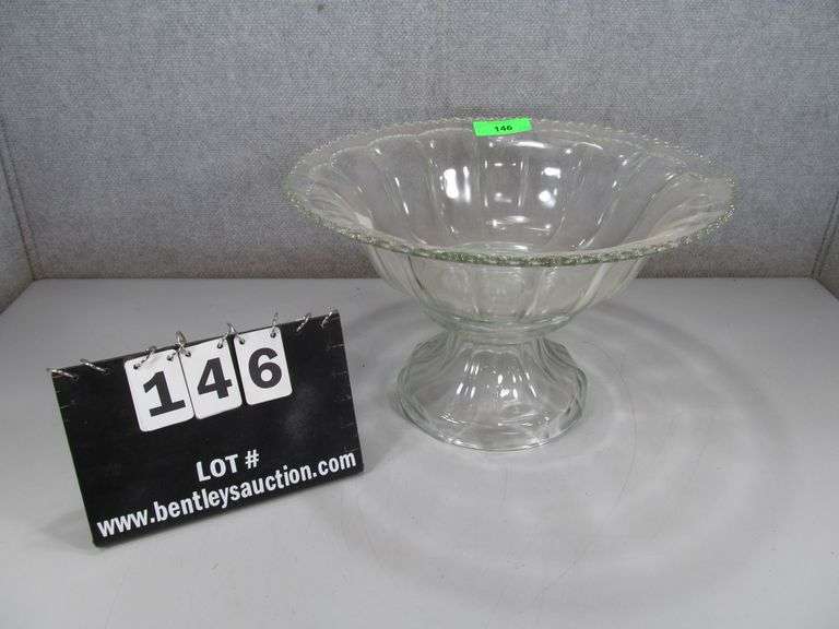 LANCASTER COLONY LARGE PRESSED GLASS FOOTED PUNCH BOWL - Bentley ...