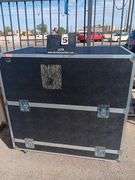 CASTERED SHIPPING CONTAINER W/ IDEUM PRESENTER MONITOR & CASTERED STAND ...