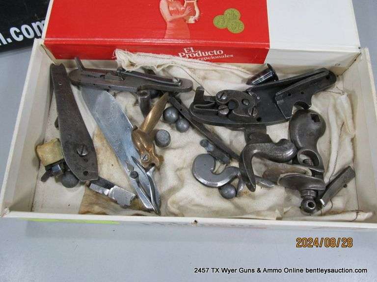 VINTAGE CIGAR BOX: FLINTLOCK GUN PARTS - Bentley & Associates, LLC