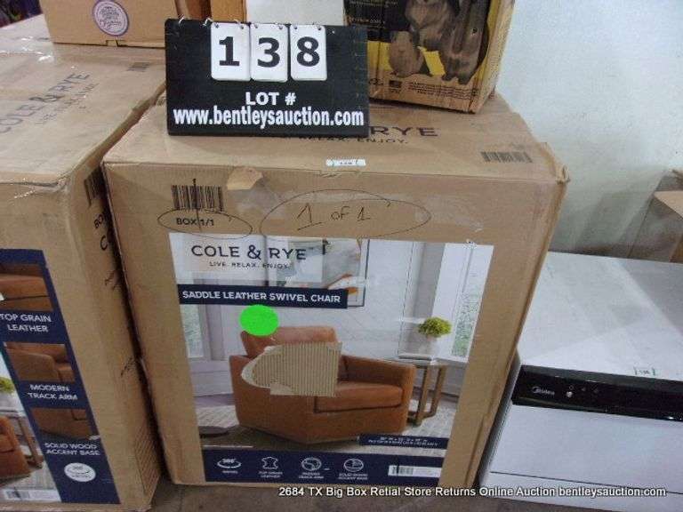 COLE & RYE SADDLE LEATHER SWIVEL CHAIR ITEM#: 990309495, 33" X 30" X 33 ...