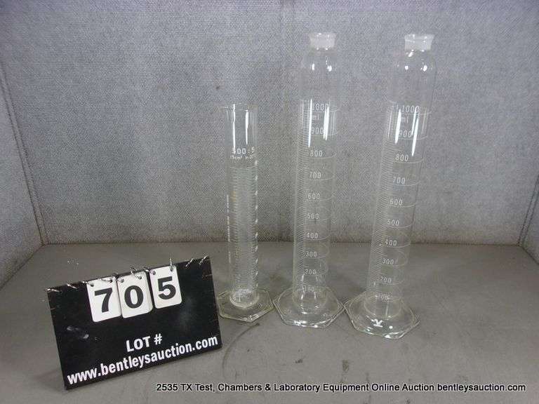 BOX: (3) LARGE GLASS BEAKERS/LAB GLASS - Bentley & Associates, LLC