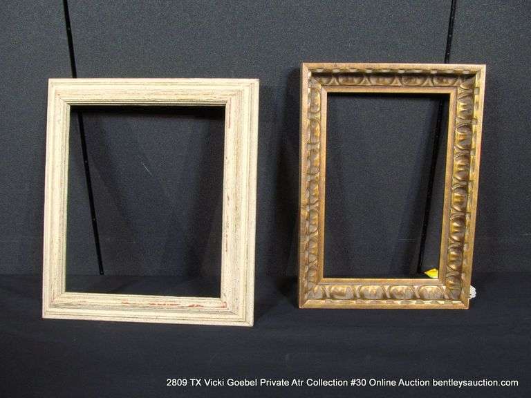 2 FRAMES: 1-WHITEWASH & GOLD SPECKLED WOOD FRAME 1-BROWN PAINTED WOOD ...