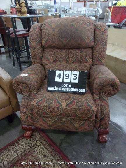 LANE FURNITURE JEWEL TONED PASLEY DESIGN MECHANICAL RECLINER - CLAW ...