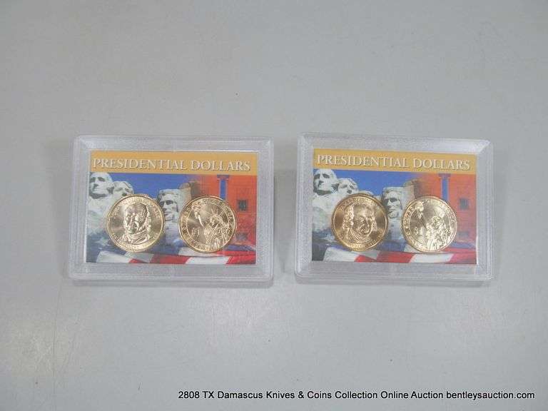 LOT-2: WHITMAN DISPLAYS, 4 COMMEMORATIVE PRESIDENTIAL GOLDEN DOLLARS ...