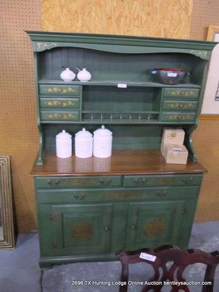 HEYWOOD WAKEFIELD GREEN PAINTED BREAKFRONT KITCHEN HUTCH - Bentley ...