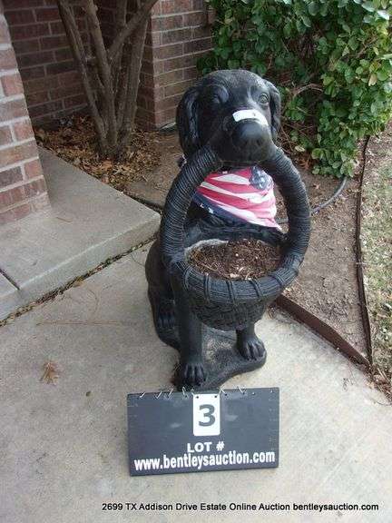 BLACK LAB CAST STATUE WITH PLANTER - Bentley & Associates, LLC