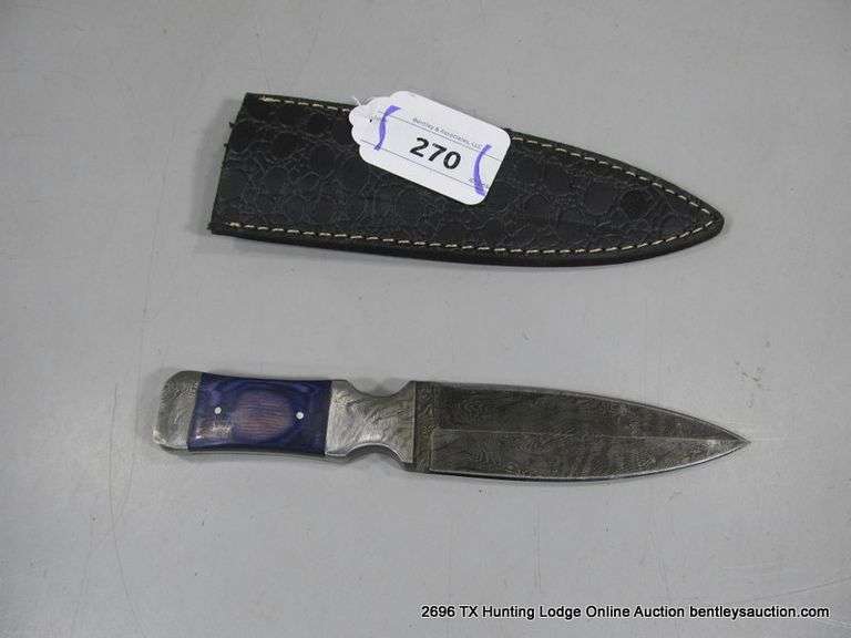 BLUE LAYERED WOOD & METAL HANDLED DAMASCUS FINISH DOUBLE EDGE DAGGER ...