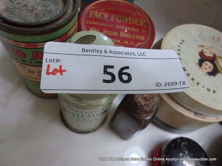 LOT: ANTIQUE ASSORTED JERGENS FACE POWDER, SAYMAN'S TALCUM POWDER, FACE ...