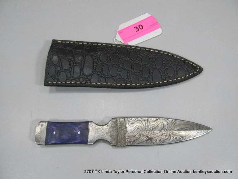 PURPLE LAYERED WOOD HANDLED DOUBLE EDGE DAGGER KNIFE - DAMASCUS FINISH ...