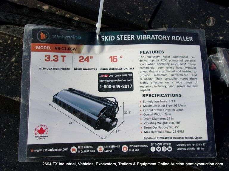 WOLVERINE SKID STEER VIBRATORY ROLLER MODEL: VR-11-66W - Bentley ...