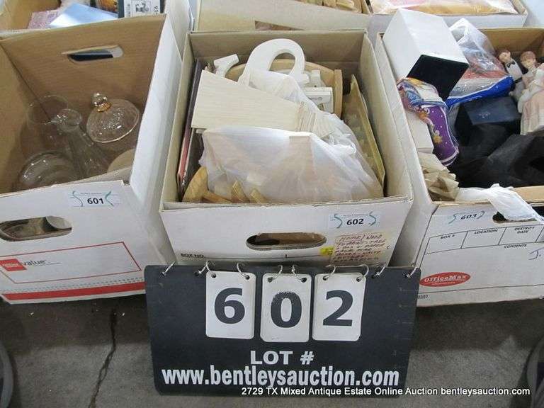 BOX: MIXED CRAFT SUPPLIES & WOOD WORK - Bentley & Associates, LLC