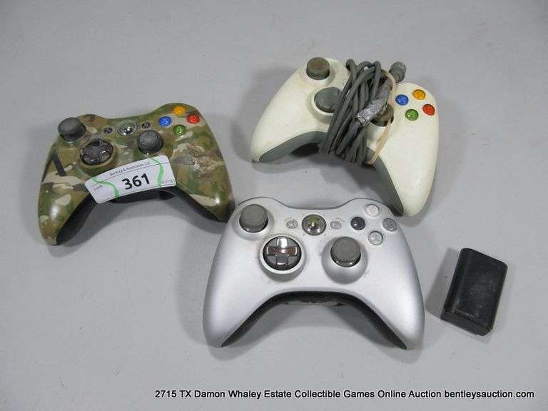 LOT: (3) XBOX 360 CONTROLLERS - 1 CAMO, 1 SILVER, 1 CREAM WIRED ...