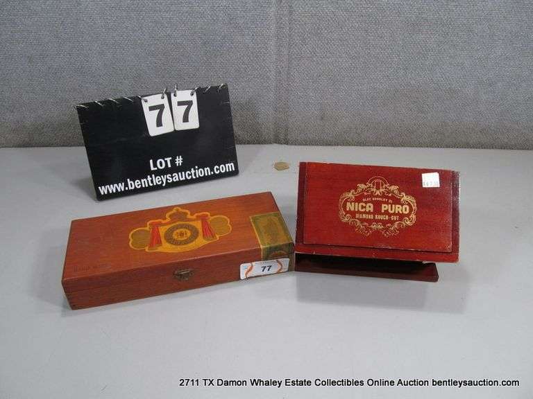 LOT: (2) ANTIQUE CIGAR BOXES - ALEC BRADLEY NICA PURO DIAMOND BOX ...