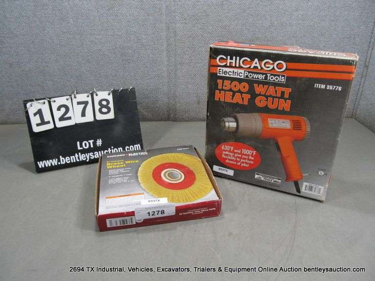 LOT: CHICAGO ELECTRIC POWER TOOLS, 8" BRASS WIRE WHEEL & ISOOW HEAT GUN ...