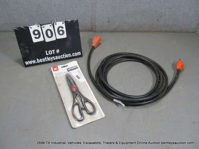 LOT: BLACK EXTENSION CORD & HARBOR FREIGHT MULTI-PURPOSE SCISSORS 9IN ...