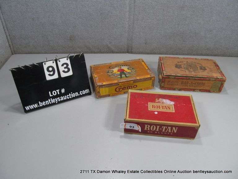 LOT: (3) ANTIQUE CIGAR BOXES - ROI-TAN 50 BLUNTS, CERTIFIED CREMO, HAV ...