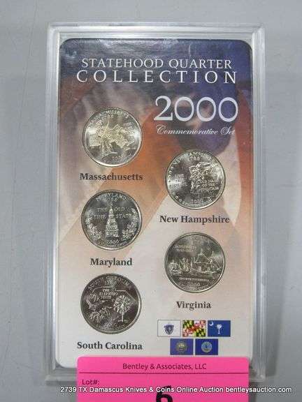 2000 STATEHOOD QUARTER SET - COMMEMORATIVE SET - 5 QUARTERS - Bentley ...