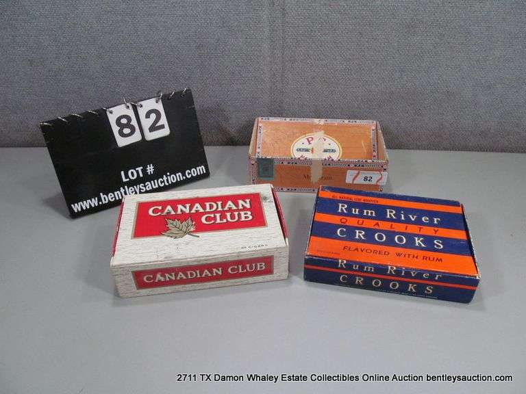 LOT: (3) ANTIQUE CIGAR BOXES - PACIFIC COAST MONOGRAM, CANADIAN CLUB ...