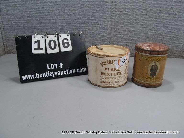 LOT: (2) ANTIQUE TOBACCO TINS - SCHERMERHORN'S FLUKE MIXTURE, PRINCE ...