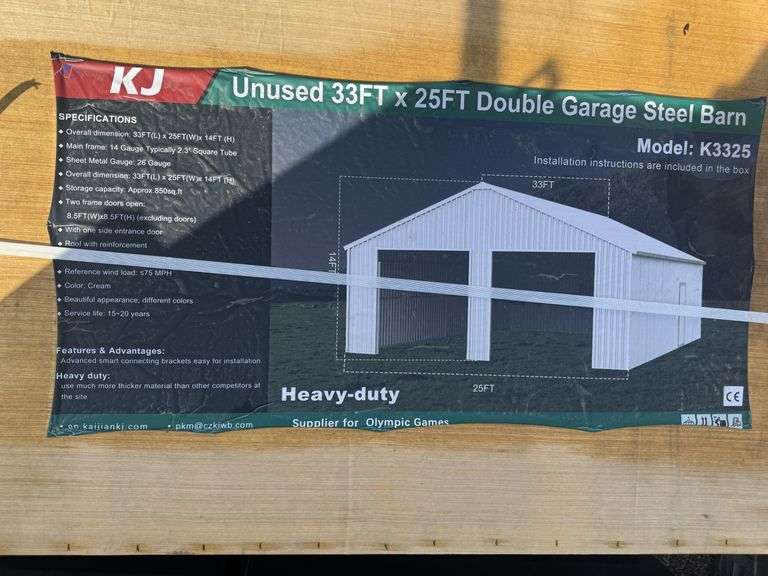KJ 33' X 25' DOUBLE GARAGE STEEL BARN MODEL: K-3325 (2 CRATES ...