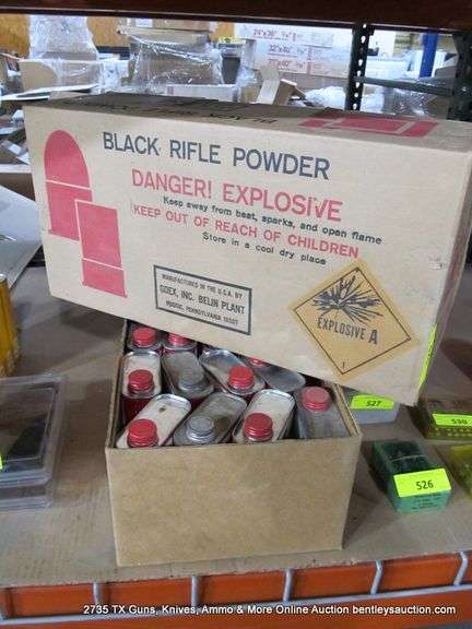 BOX: GOEX MUZZLE BLACK POWDER CANISTERS - 17 CANS OF POWDER, (1) IMR ...