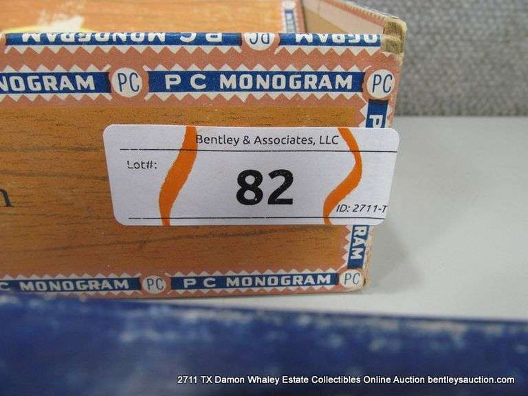 LOT: (3) ANTIQUE CIGAR BOXES - PACIFIC COAST MONOGRAM, CANADIAN CLUB, RUM RIVER CROOKS - Bentley ...