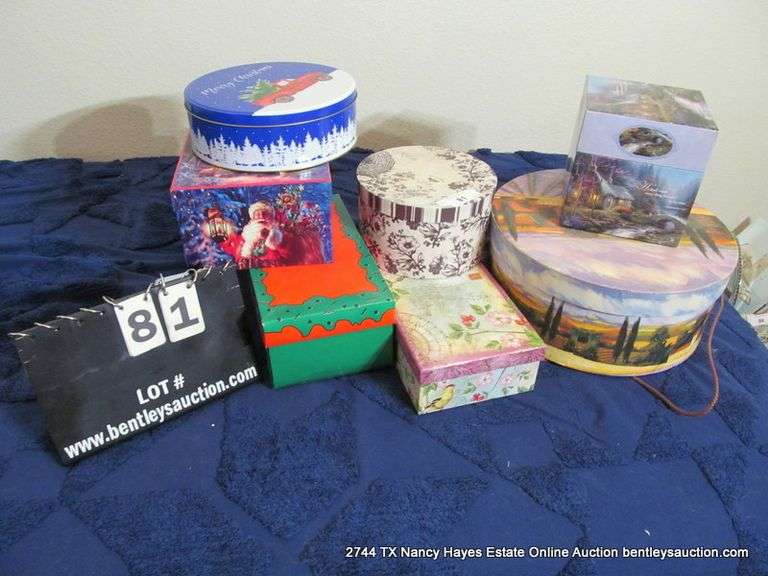 LOT: ASSORTED CARDBOARD & TIN STORAGE BOXES - Bentley & Associates, LLC