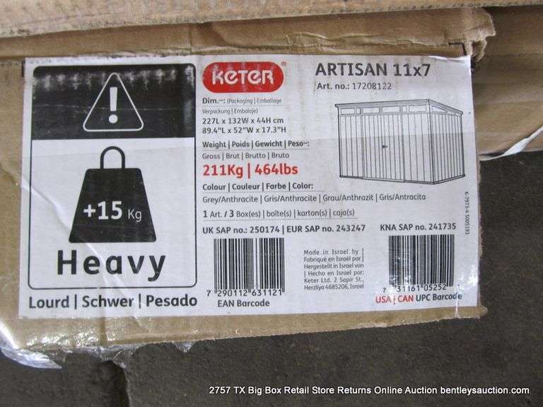 KETER ARTISAN 11'X7' STORAGE SHED (3 BOXES) - Bentley & Associates, LLC