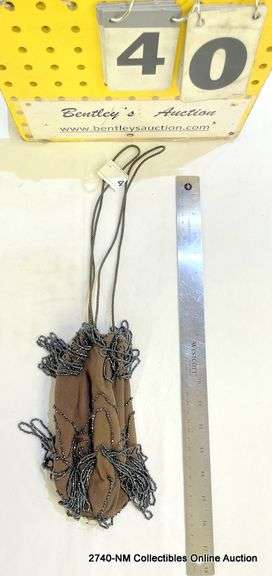 VICTORIAN TAN & BLACK BEADED DRAWSTRING PURSE - Bentley & Associates, LLC