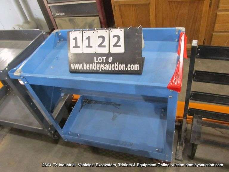BLUE METAL UTILITY CART 17" X 31", 4 WHEEL - Bentley & Associates, LLC