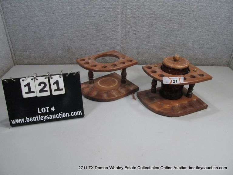PIPE RACKS - (EACH HOLDS 7 PIPES) - ONE HAS TOBACCO JAR (2X MONEY ...