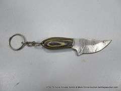 SINGLE EDGE KNIFE, 2" BLADE DAMASCUS FINISH KEYCHAIN W/ SHEATH - BLACK ...