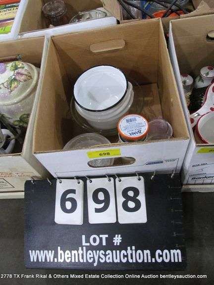 BOX - GLASS MIXING BOWLS, JARS, PATTERN GLASS, ENAMELWARE - Bentley ...