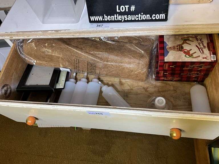 CONTENTS OF DRAWER: RING TOSS, GAMES, PLASTIC BOTTLES, PICTURE FRAMES ...