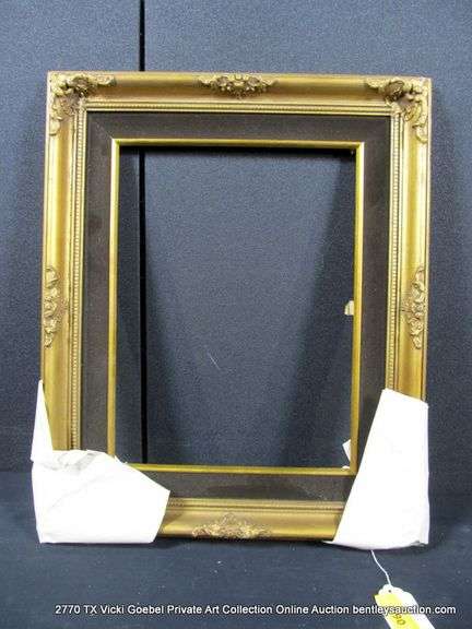 GOLD PAINTED, W/ DARK BROWN VELVET INLAY CARVED WOODEN FRAME 18 X 22 ...