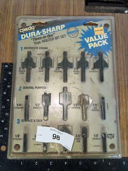 DURA SHARP "THREE-N-ONE" 15-PIECE ROUTER BIT SET - Bentley & Associates ...